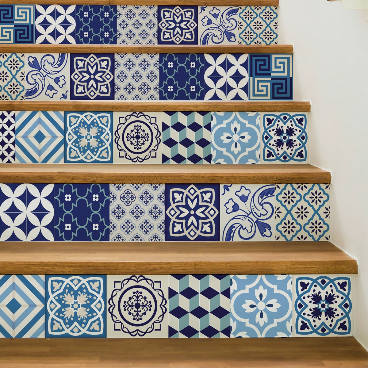 Stickers adhésifs escalier carrelages contremarche - VINTAGE BLEU D ...