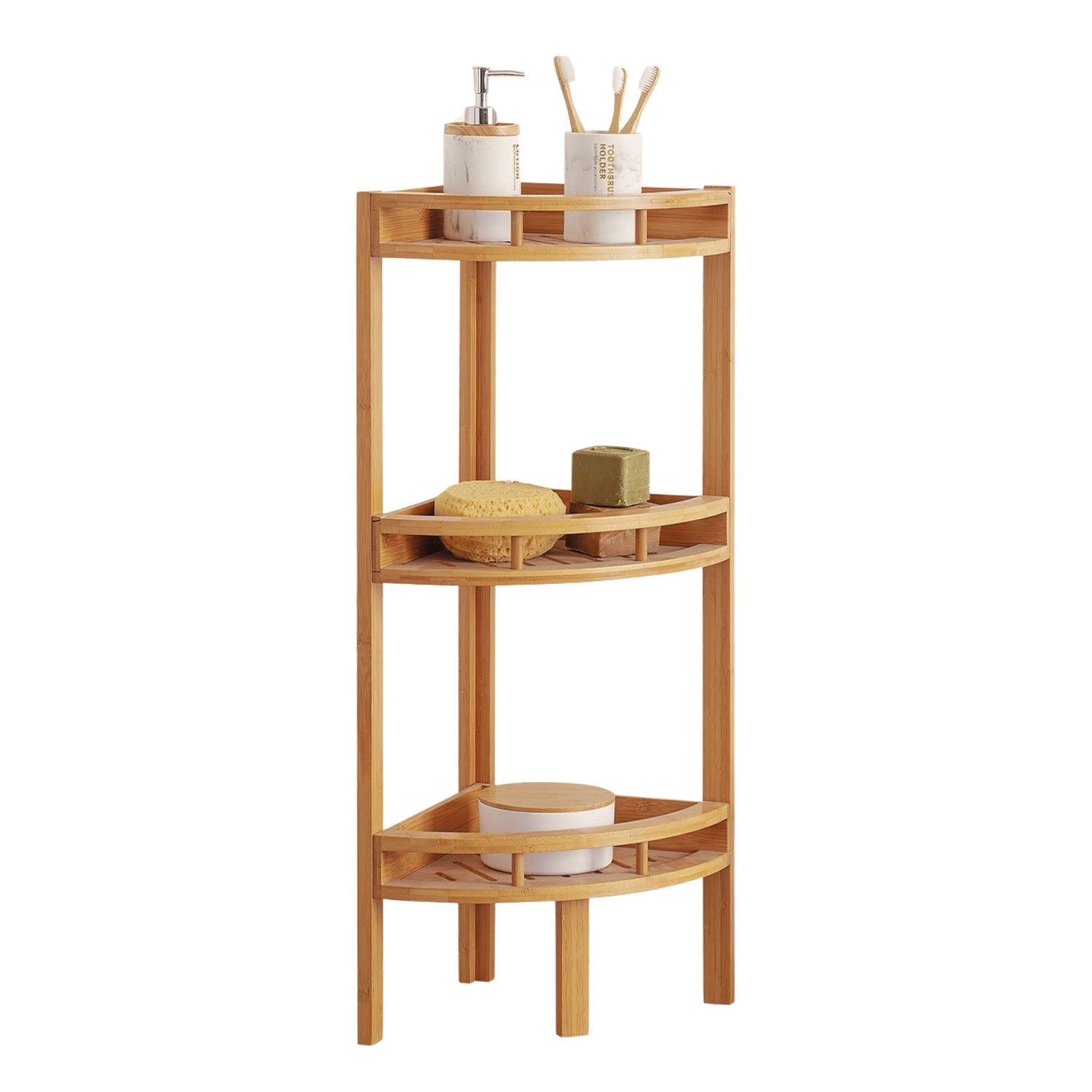 Etagère d'Angle en Bambou avec Auvent 3 Niveaux Naturel 85x29x29cm 7house | Leroy Merlin