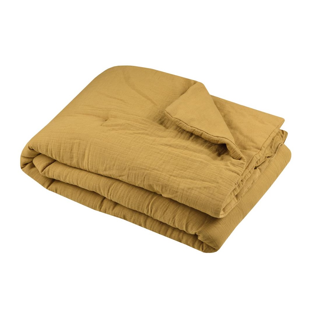 Plaid ou Edredon en gaze de coton 180 x 220 cm Pop color moutarde ...