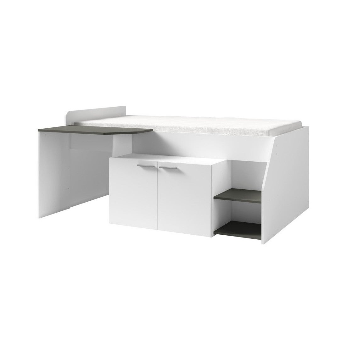 Cama Combinada ZOLA con Escritorio - Color Blanco Satinado y Gris - 204 ...