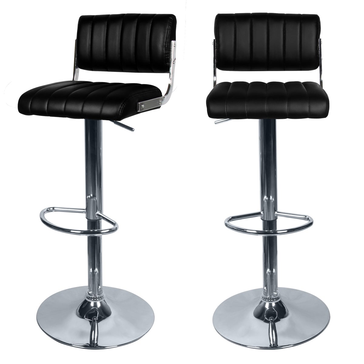 Set de 2 sillas de bar ajustables 65/87 cm en cuero sintético negro ...