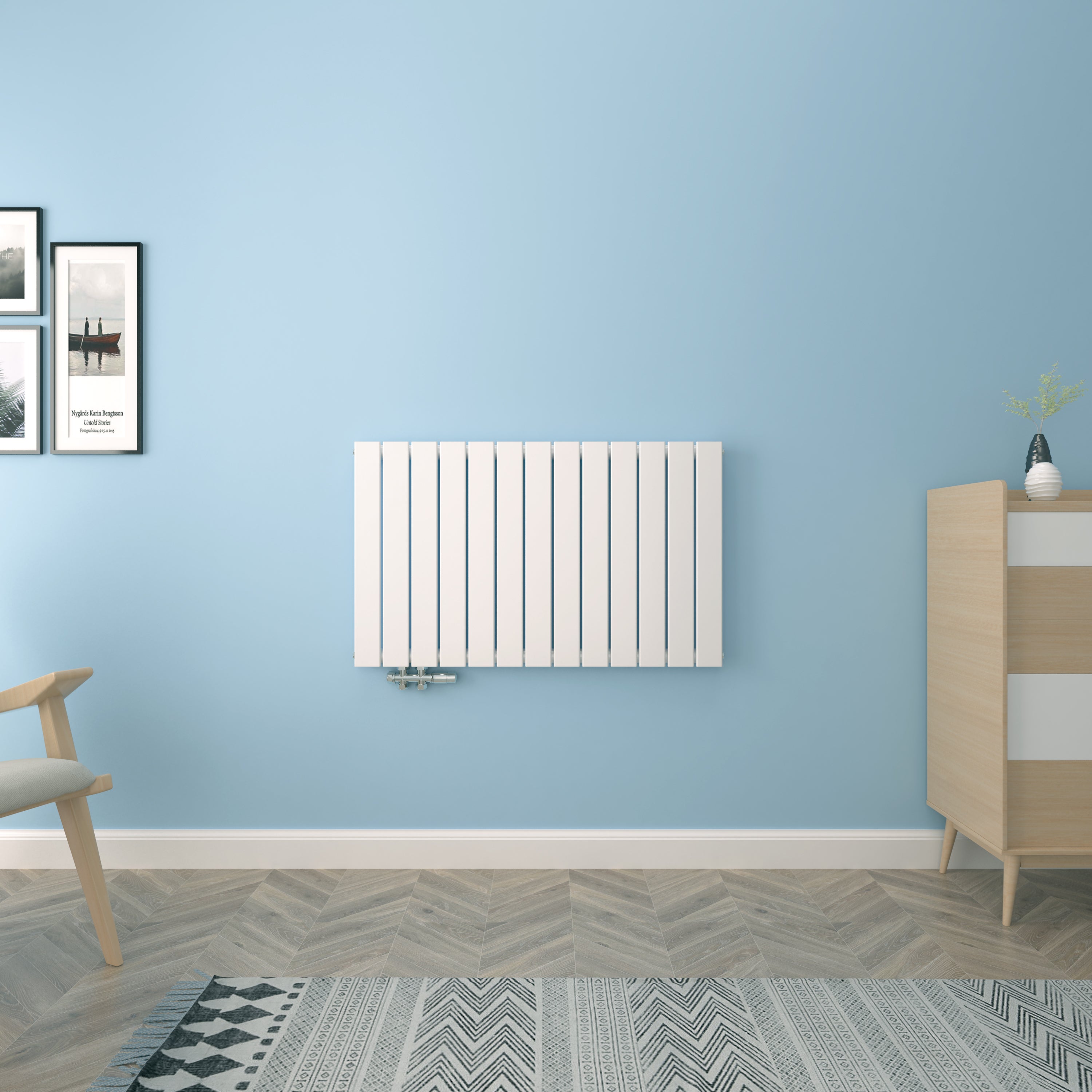 Radiateur eau chaude horizontal blanc acier classique basse témperature ...