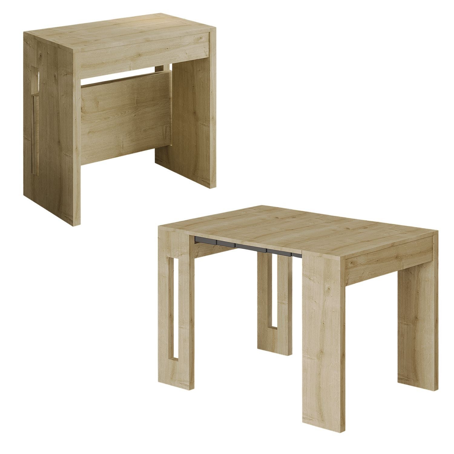 Mesa de comedor extensible de madera "Nivo" - 80 x 44 x 76 cm - Beige ...