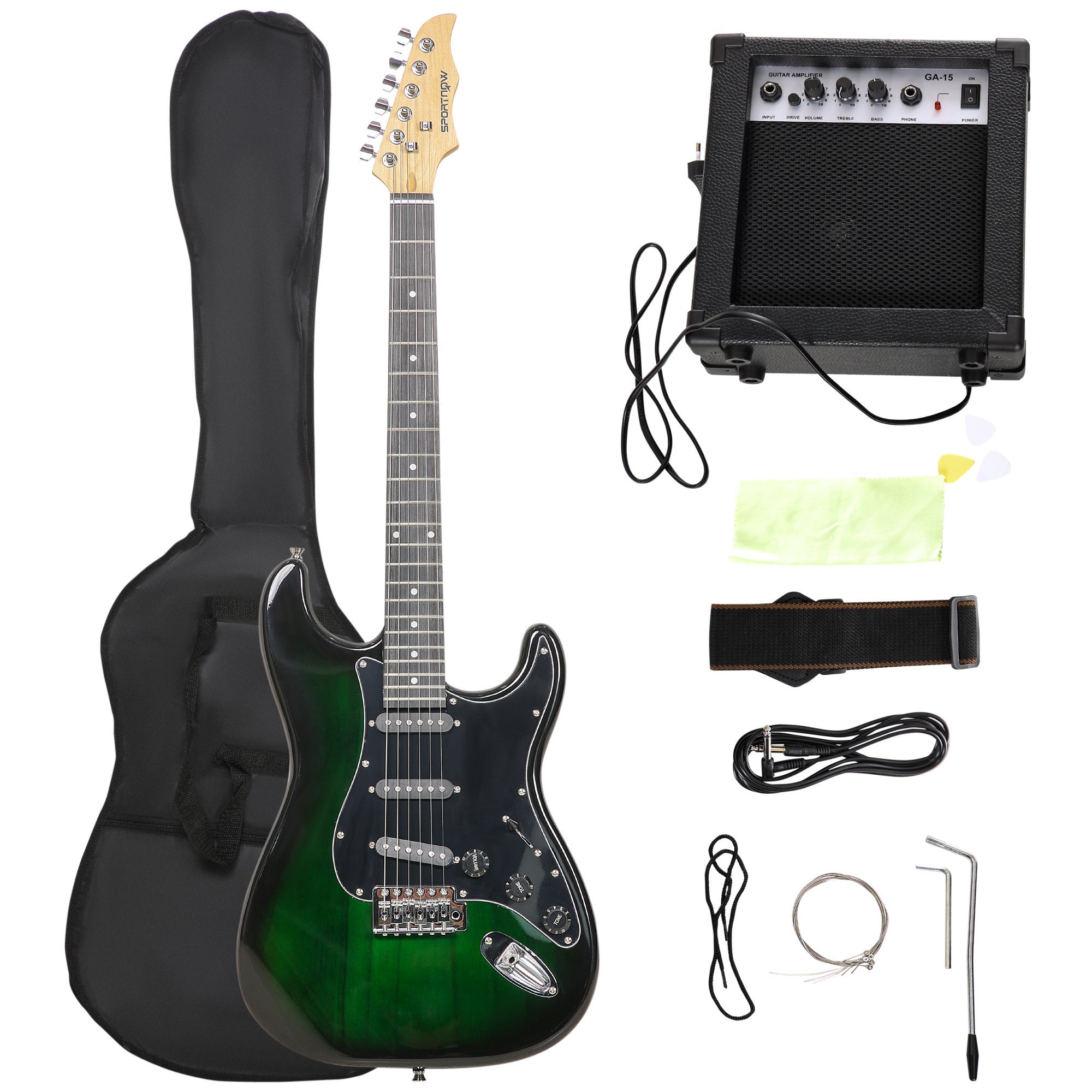 Chitarra Elettrica con Amplificatore 15W e Accessori Nera e Verde ...