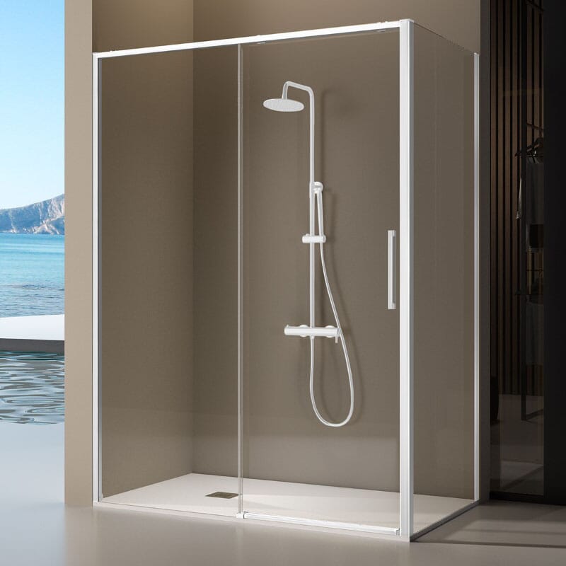 Frontal de ducha + Puerta Corredera 108-109 cm DELTA Blanco | Leroy Merlin