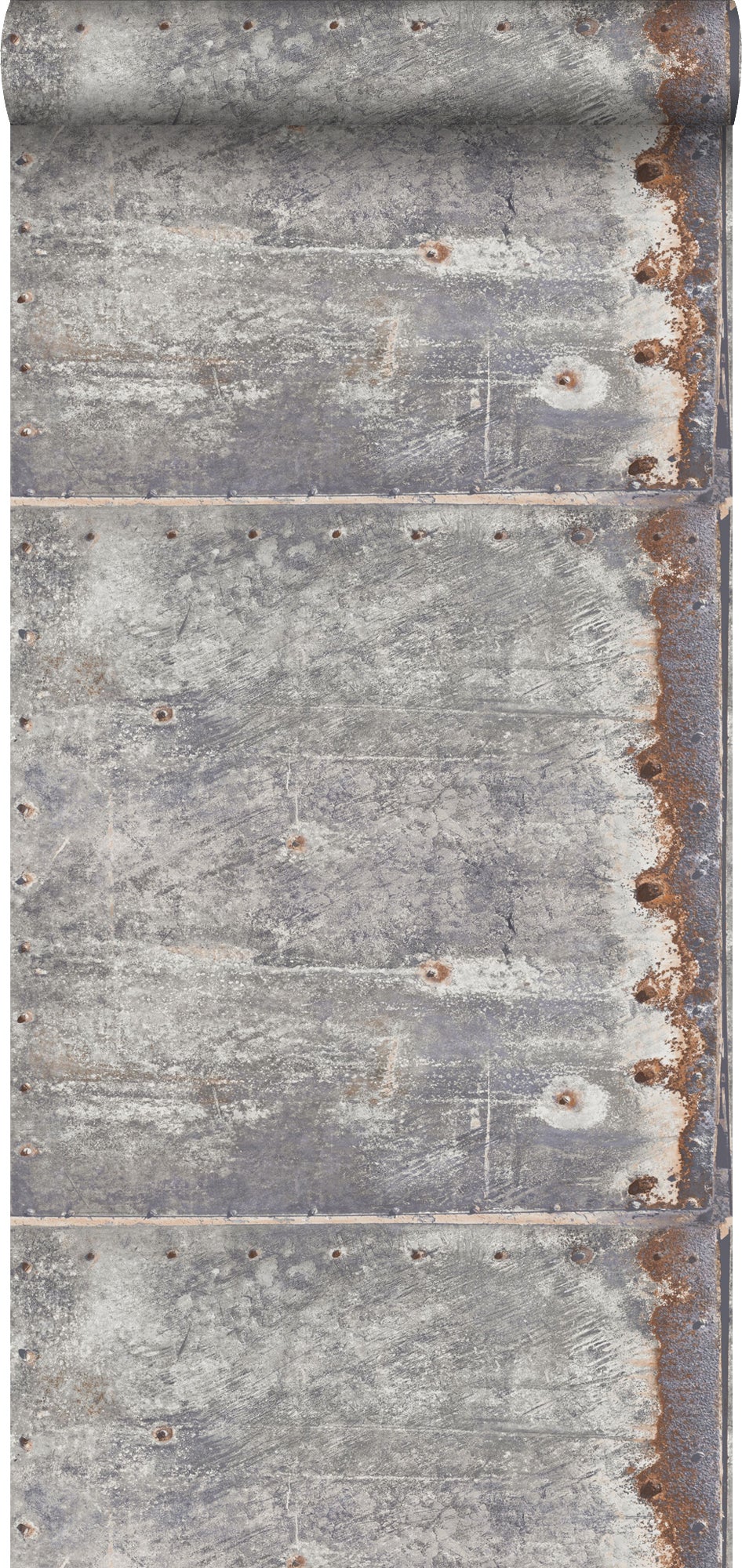 Papier Peint intissé plaques métalliques gris clair et brun rouille ...