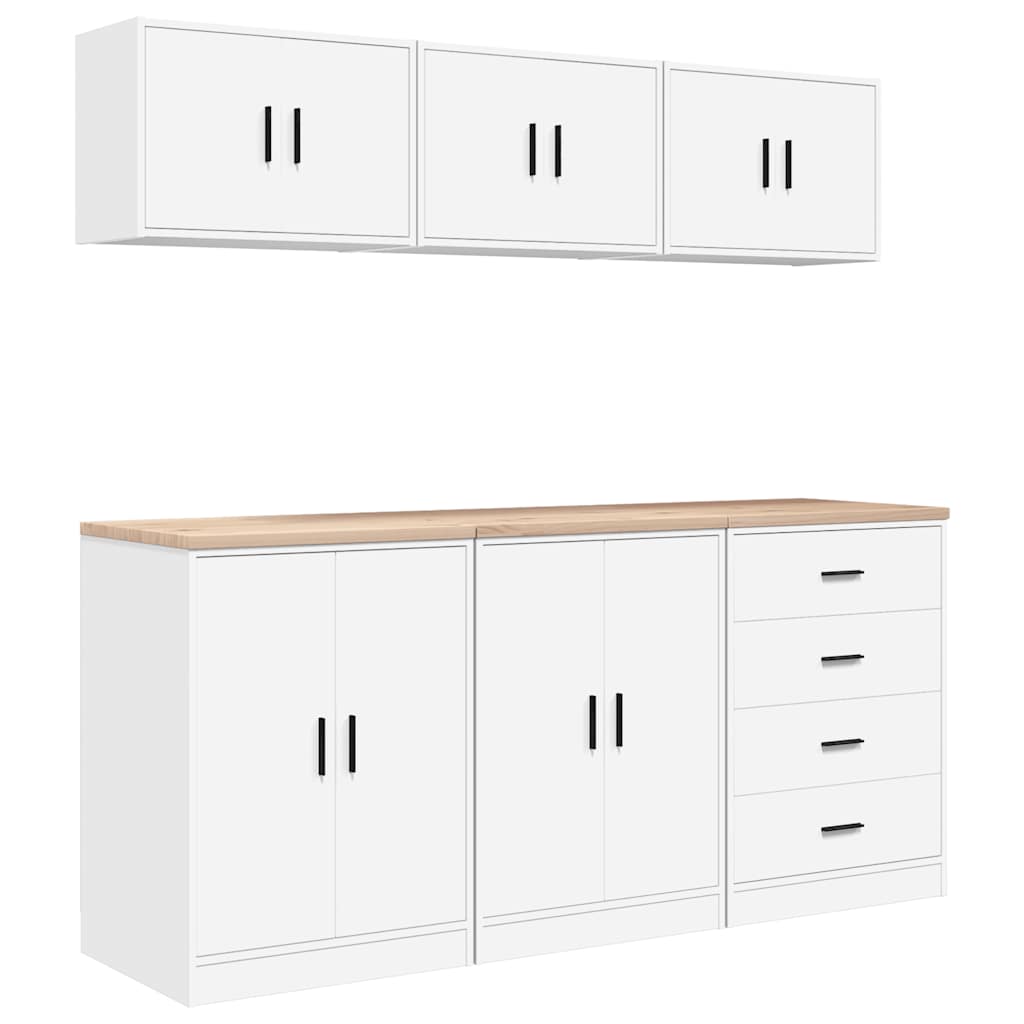 Meuble de rangement | Armoires de garage 6 pcs blanc bois d'ingénierie ...