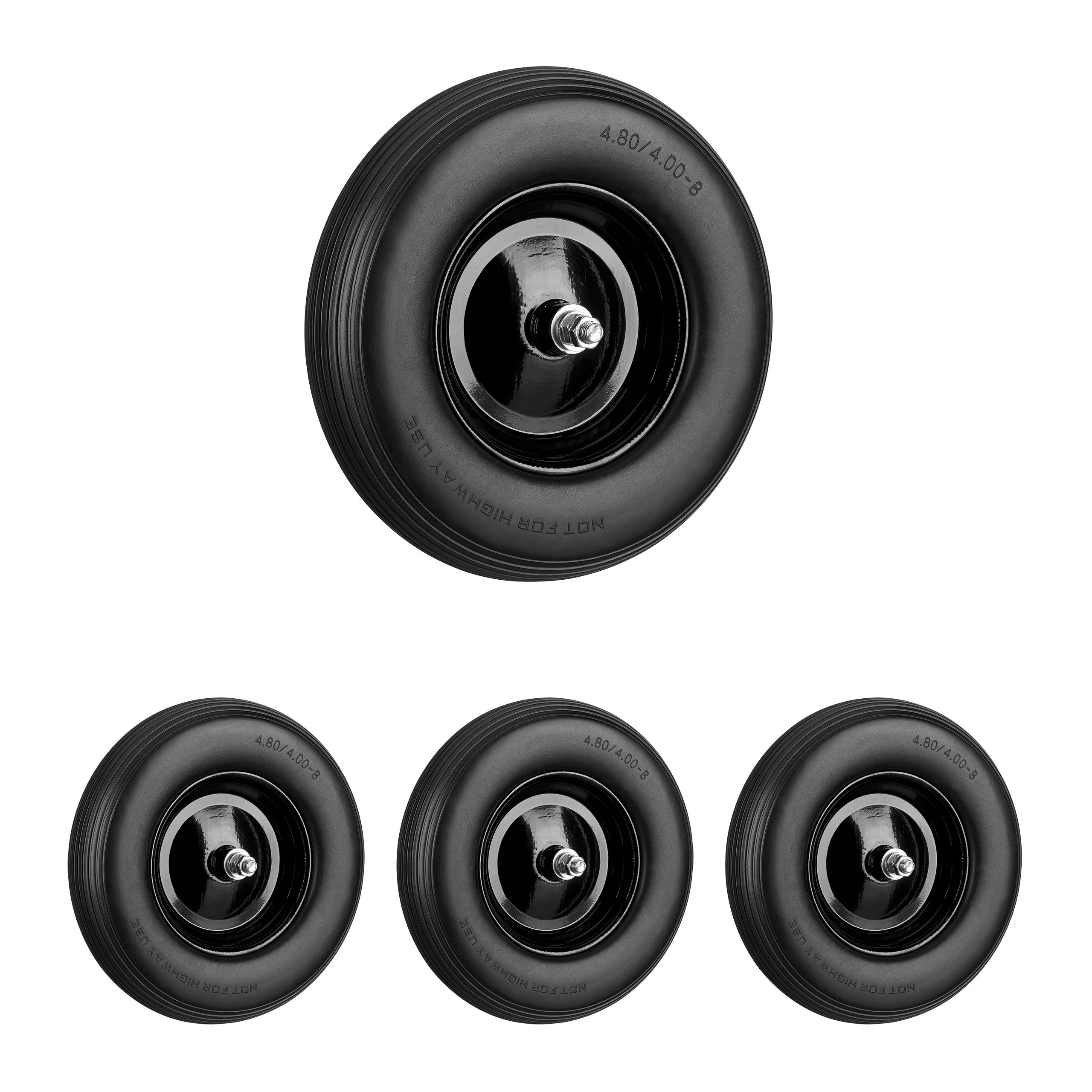 Roue de brouette caoutchouc, lot de 4, roue de rechange avec axe, 4.80 ...