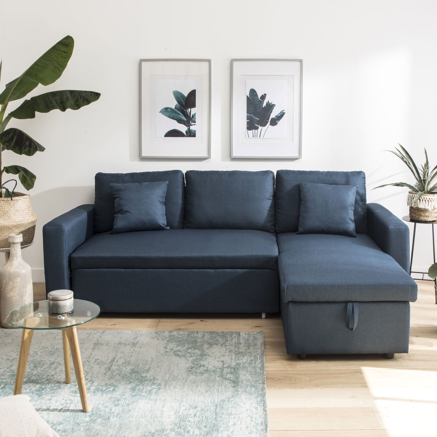 Sofá chaise longue cama CLARK 3 plazas color azul | Leroy Merlin