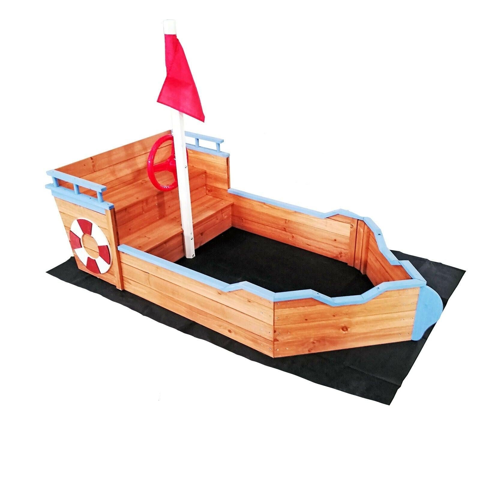 Bac à sable forme avec banc et drapeau 160 cm bois sol non-tissé 16 ...