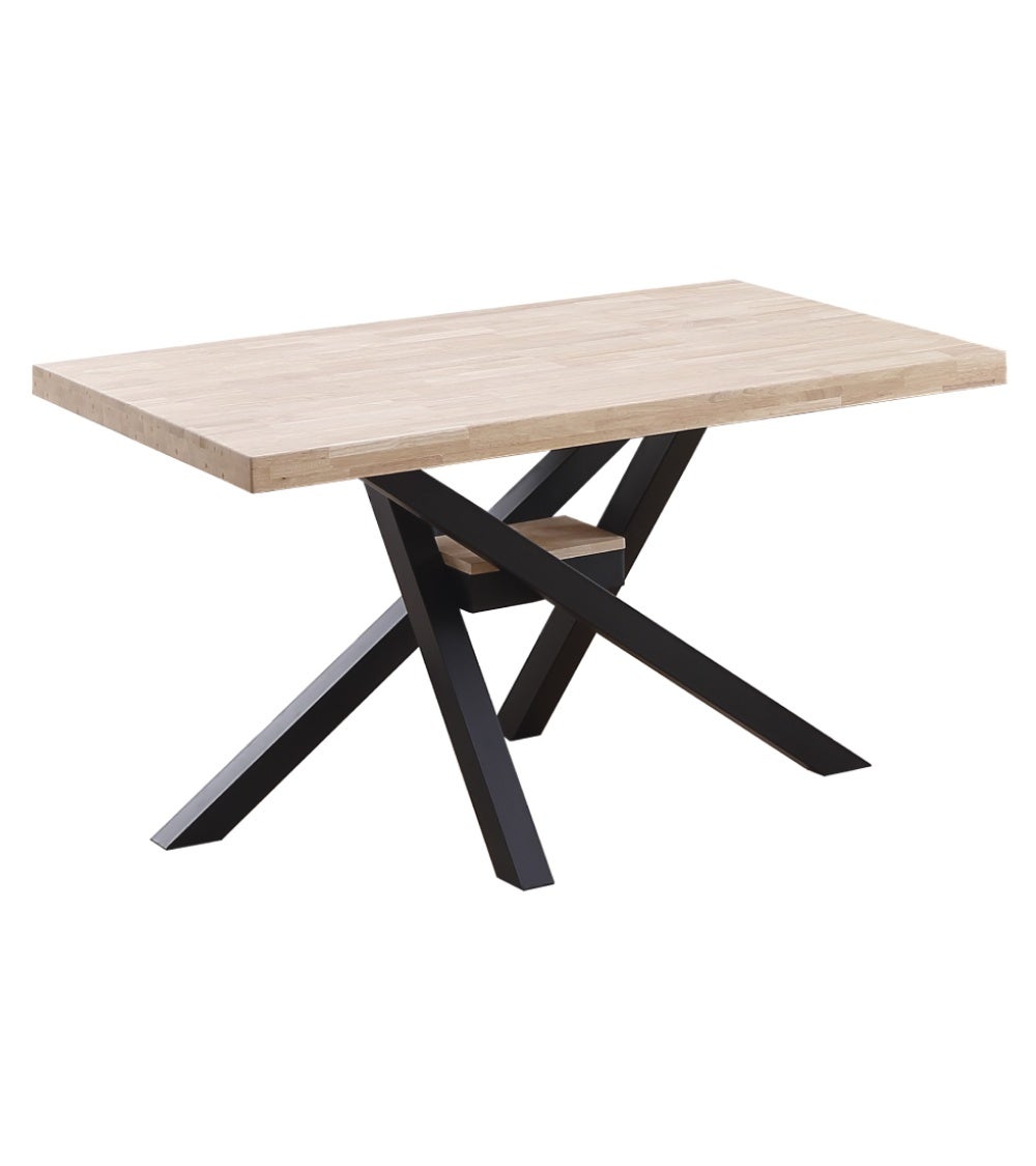 Mesa comedor industrial GAEL, madera de roble claro y patas metalicas ...