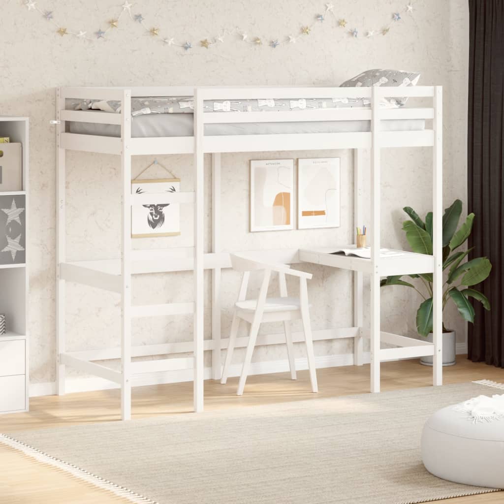Litera con escritorio blanco 80x200 cm madera maciza de pino | Leroy Merlin