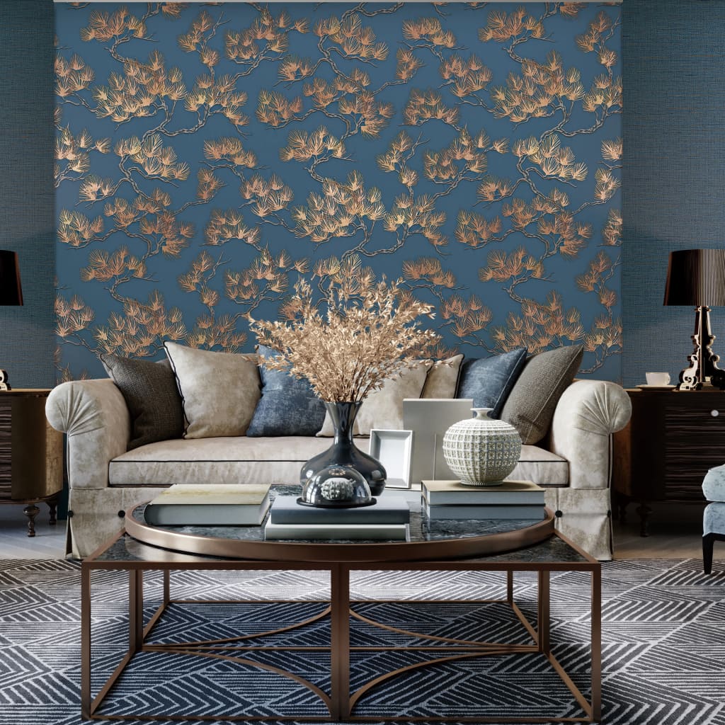 Papier peint Motif avec pins Doré et bleu DUTCH WALLCOVERINGS | Leroy ...