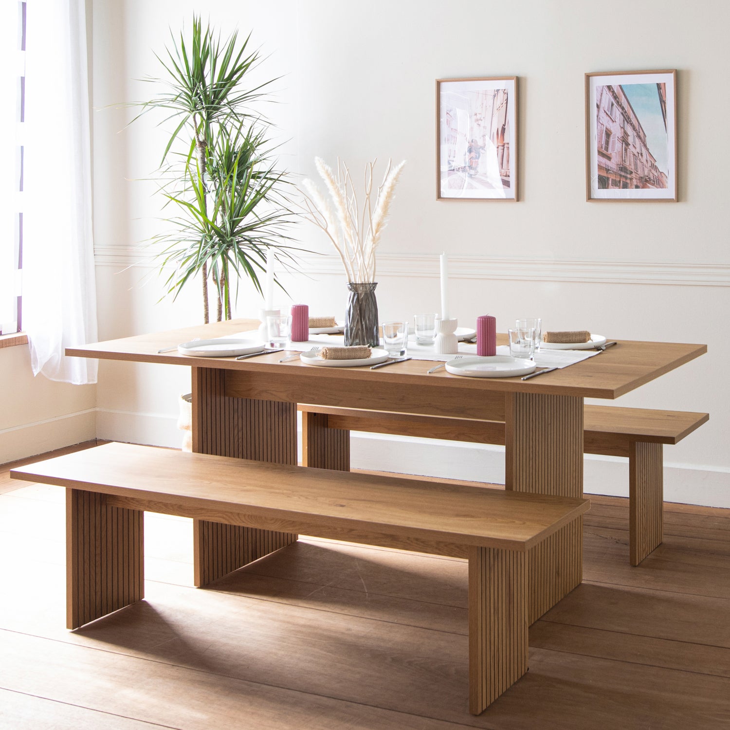 Ensemble table 180cm et 2 bancs style scandinave ALMA | Leroy Merlin