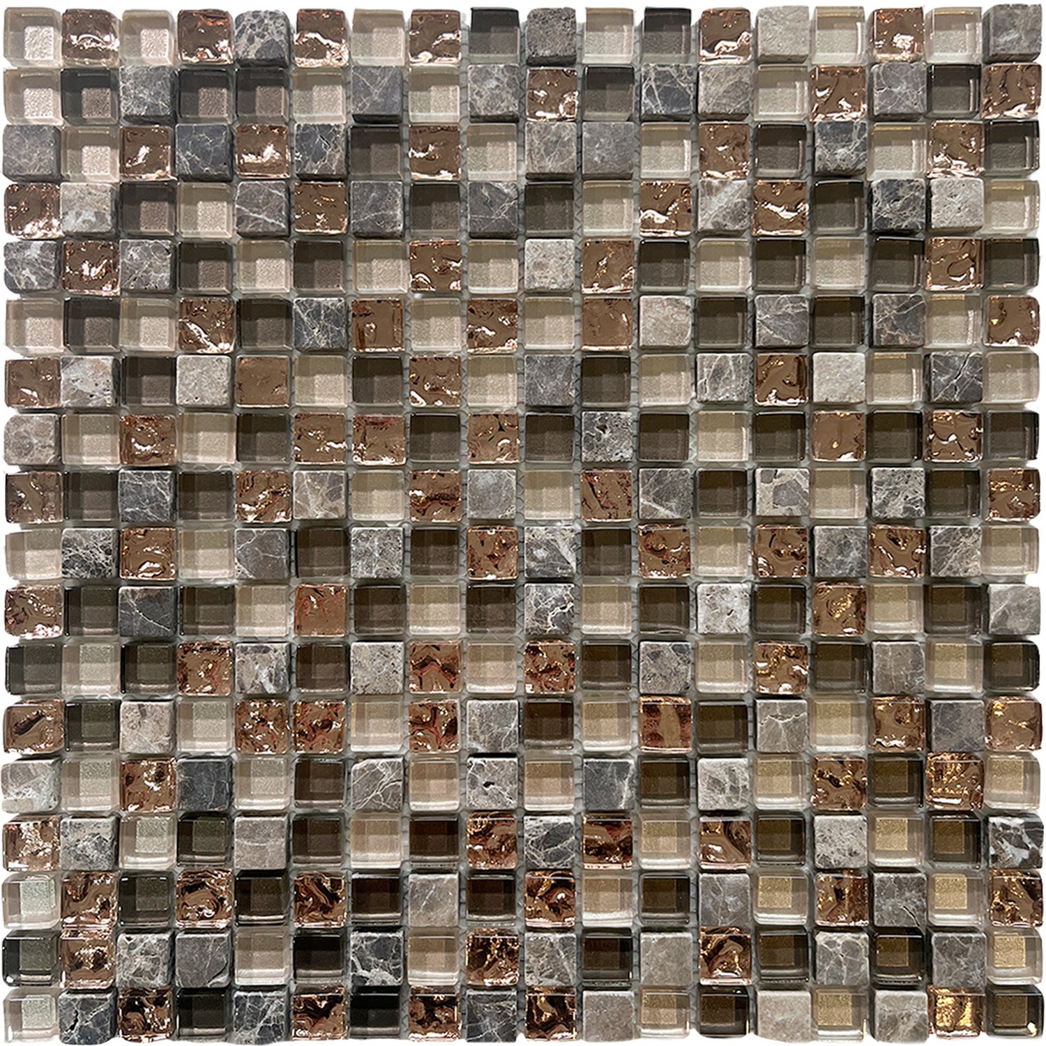 Mosaïque sur pierre mixte et maille de verre gris tourterelle et ambre ...
