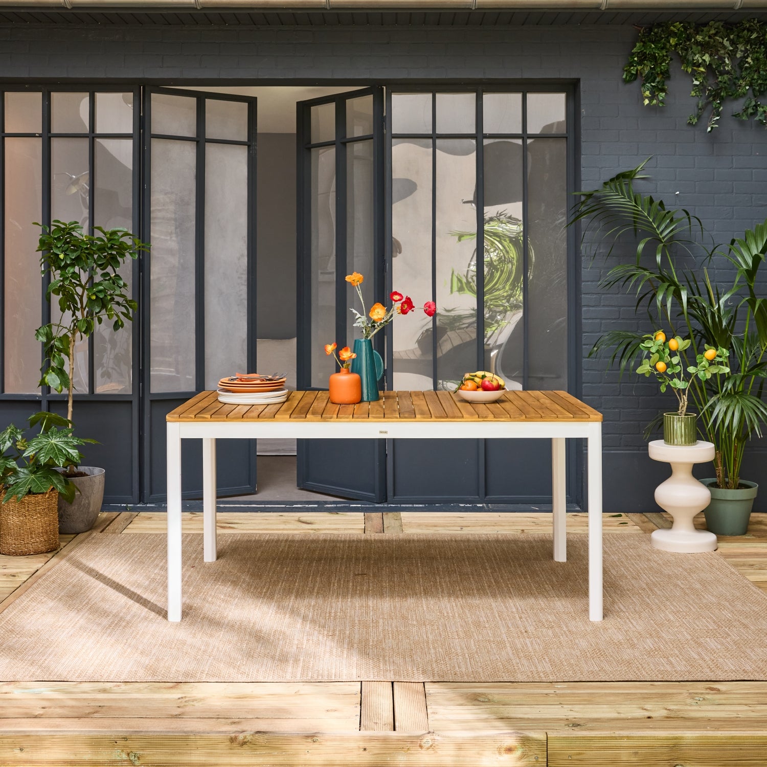 Table à manger de jardin rectangulaire en Bois Blanc 8 places | Leroy ...