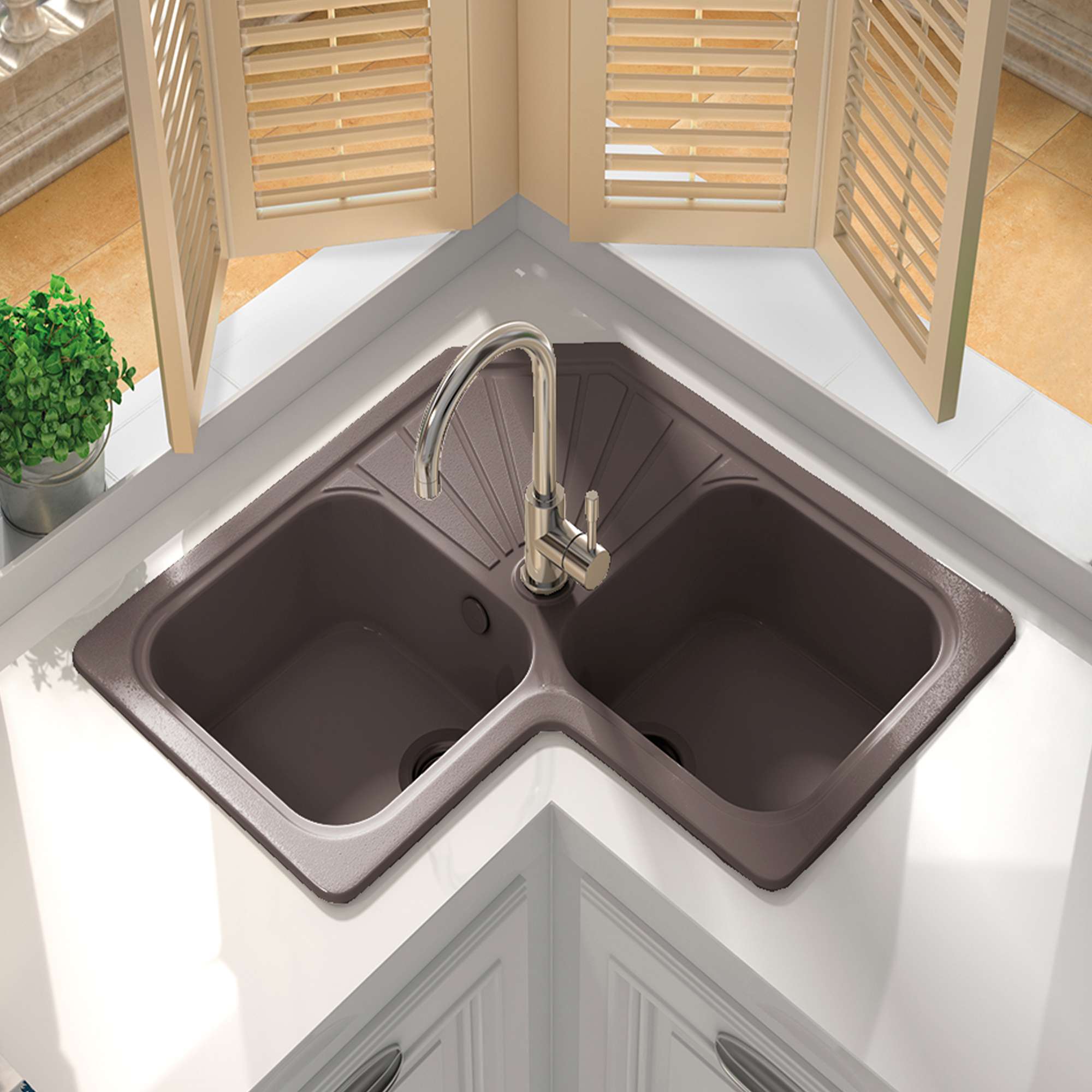 Lavello a incasso per mobile ad angolo POALGI Agata marrone Tundra - 2 ...