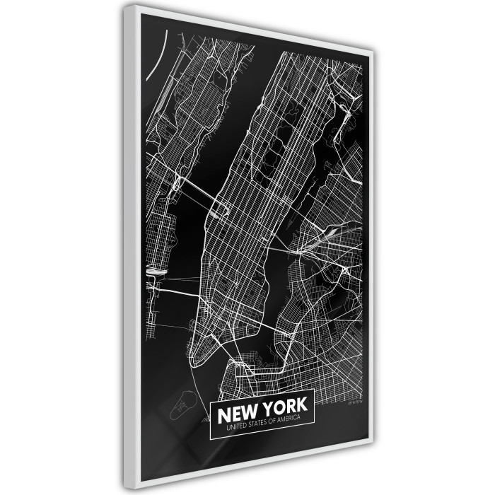 Affiche Murale Encadrée "City Map New York Dark" 30 x 42 cm Blanc ...