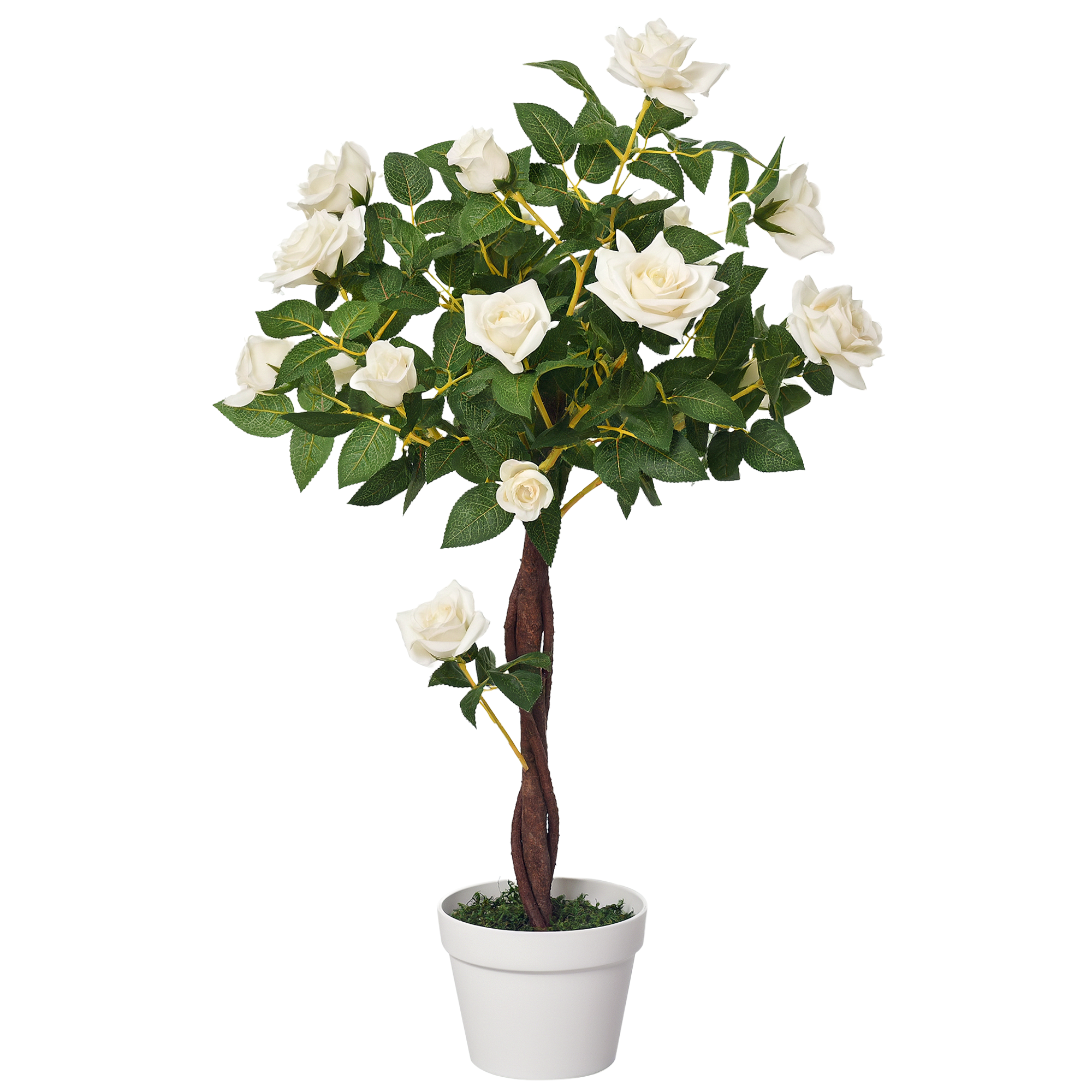 Rose artificielle blanche 90 cm, 21 fleurs, 350 feuilles, pot ciment ...