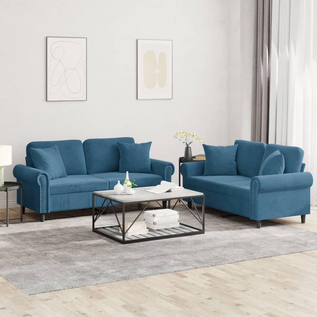 Maison Exclusive - Set di Divani 2 pz con Cuscini Blu in Velluto ...