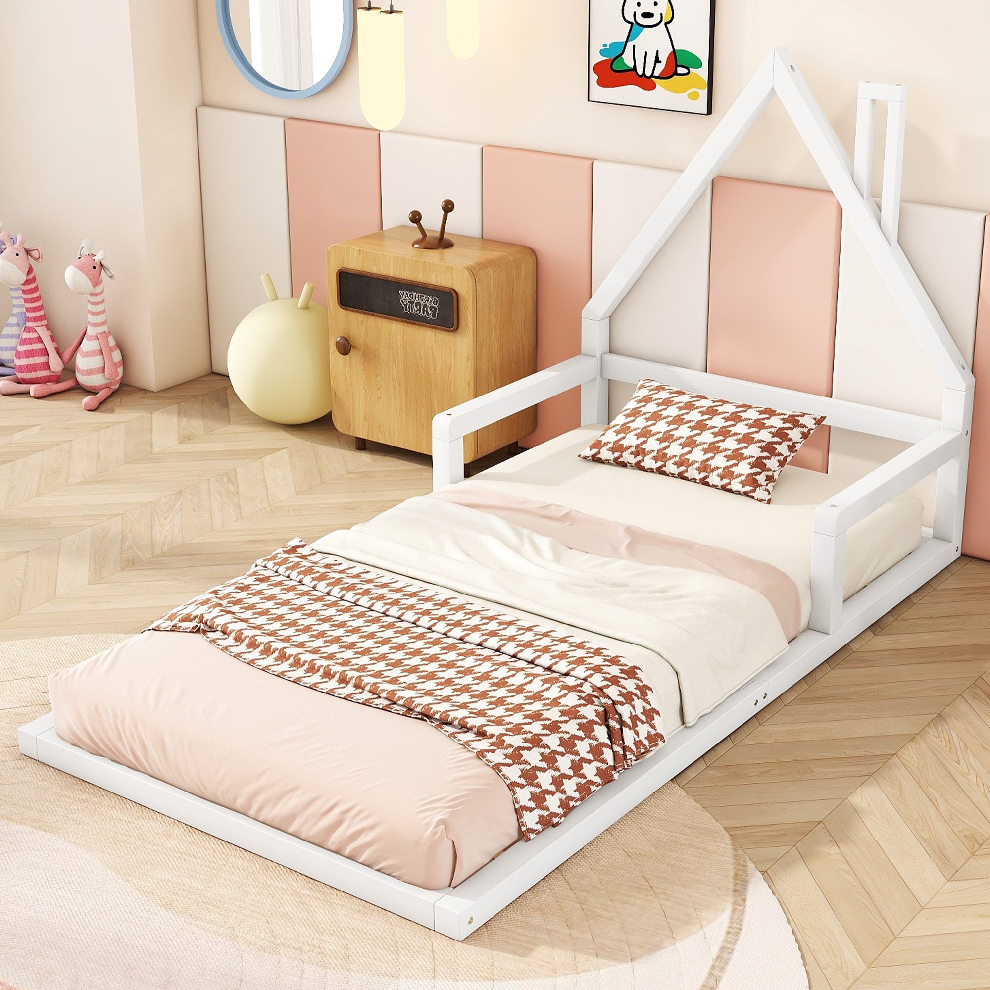 Lit Enfant Simple Lit en Bois 90×200 cm - Forme Maison - Sommier Inclus ...