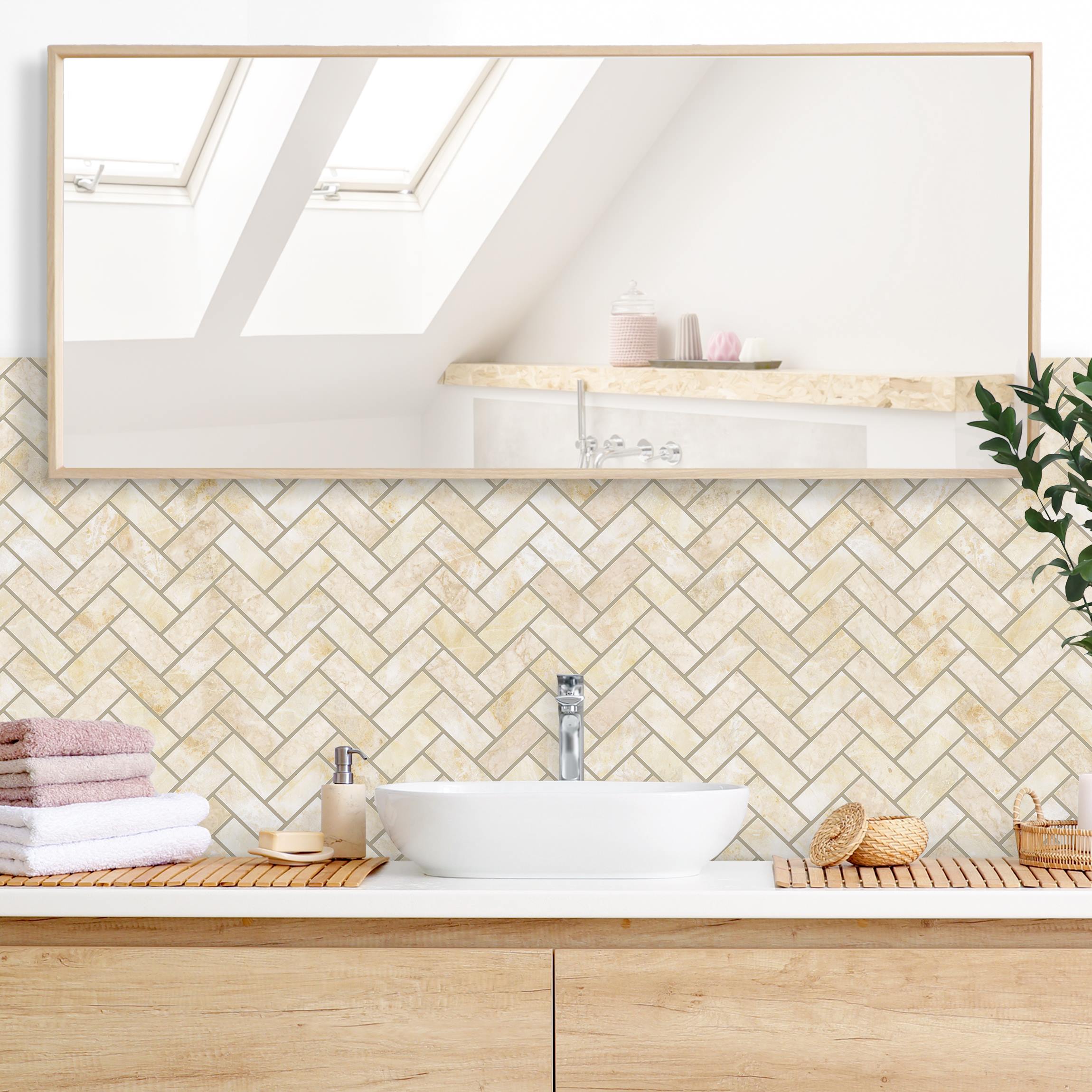 Revestimiento de pared para baño - Marble Fish Bone Tiles - Sand Dark ...