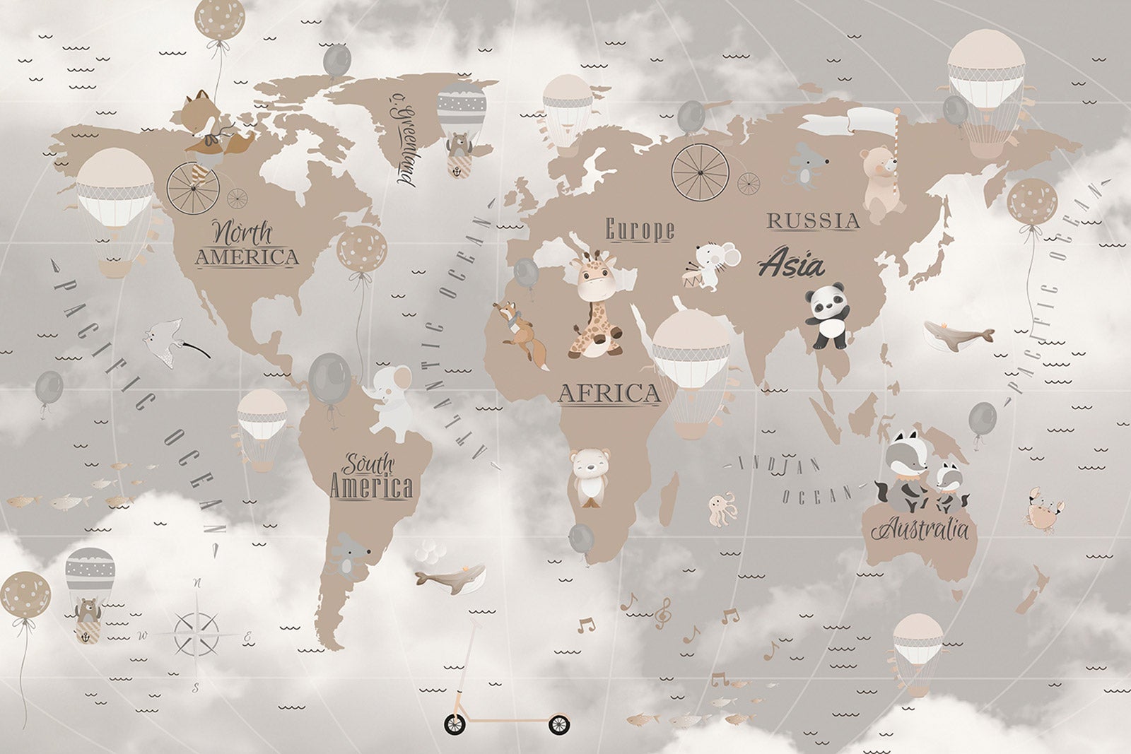 Papel pintado panorámico Niños - Mapa del Mundo - Ancho 480 cm x Altura ...