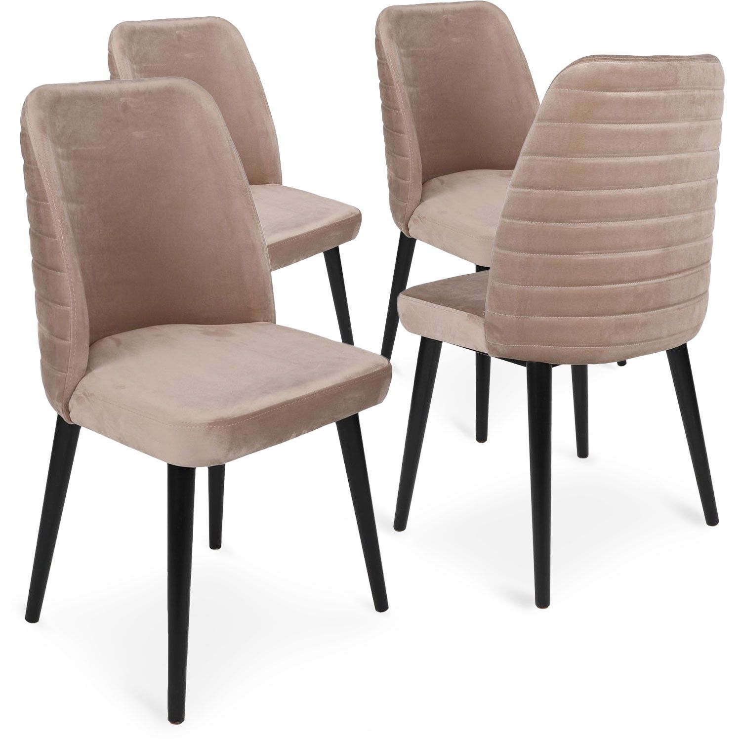 Lot de 4 chaises Vatri Velours Beige et Métal Noir | Leroy Merlin