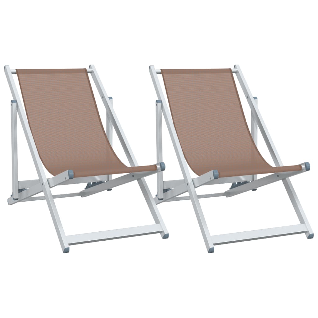 Sillas de playa plegables 2 uds aluminio y textilene marrón | Leroy Merlin