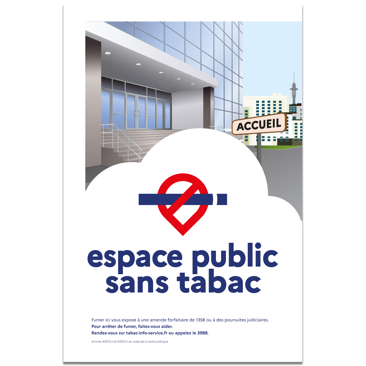 Panneau espace sans tabac espace d'accueil public - 21x30 cm - Aluminium - Conforme décret n ...