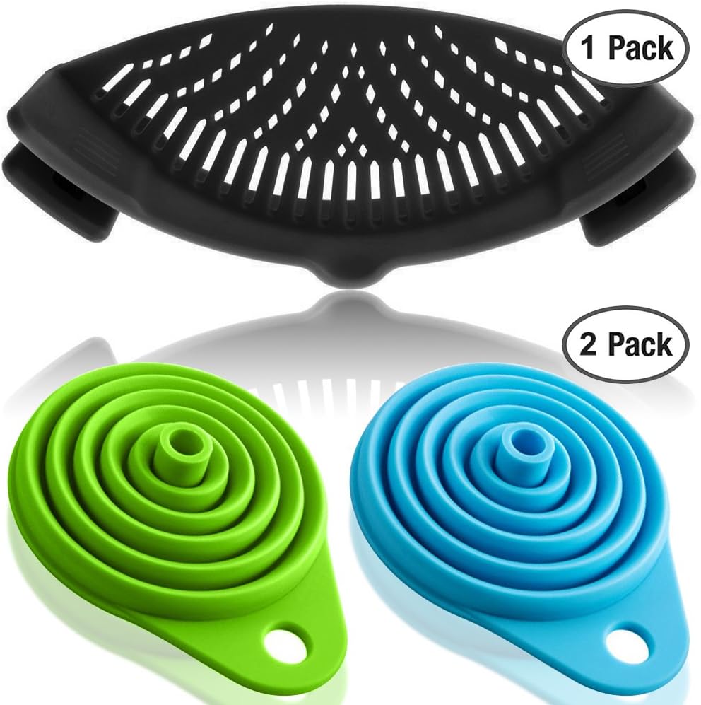 Colador de silicona con 2 embudos plegables, color negro - Fije el ...