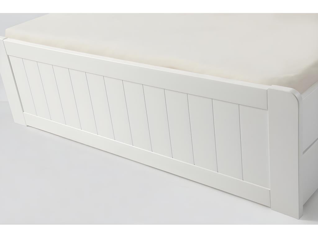 Lit avec rangements 140 x 190 cm - Pin - Blanc + Sommier - MEDERICK ...