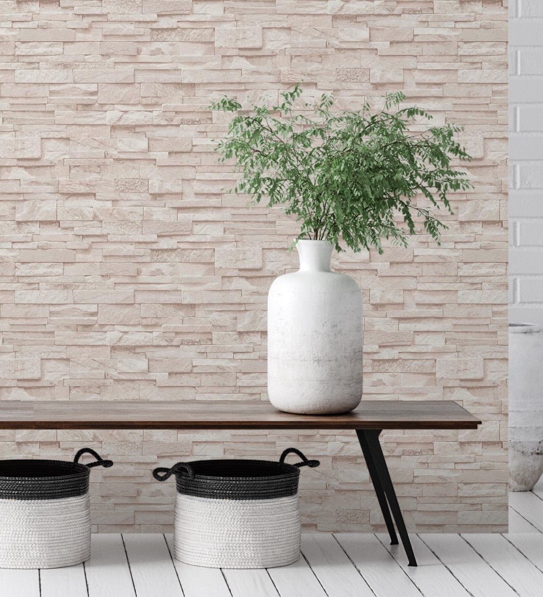 Papier peint vinyle lessivable imitation mur de pierre d'ardoise ...