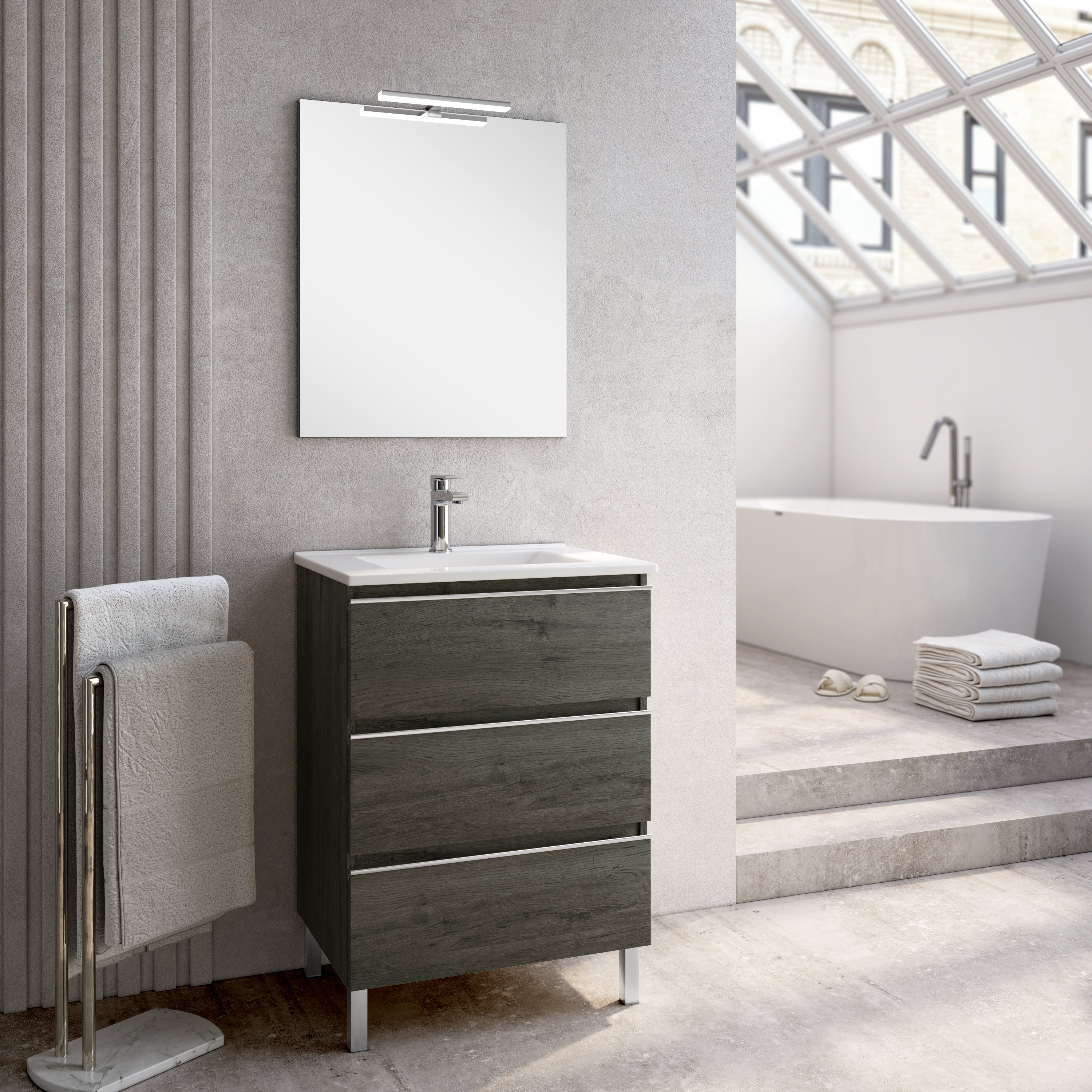 EGORE Meuble de salle de bain ROMA 3 Tiroirs Ébène 70x45 cm | Leroy Merlin