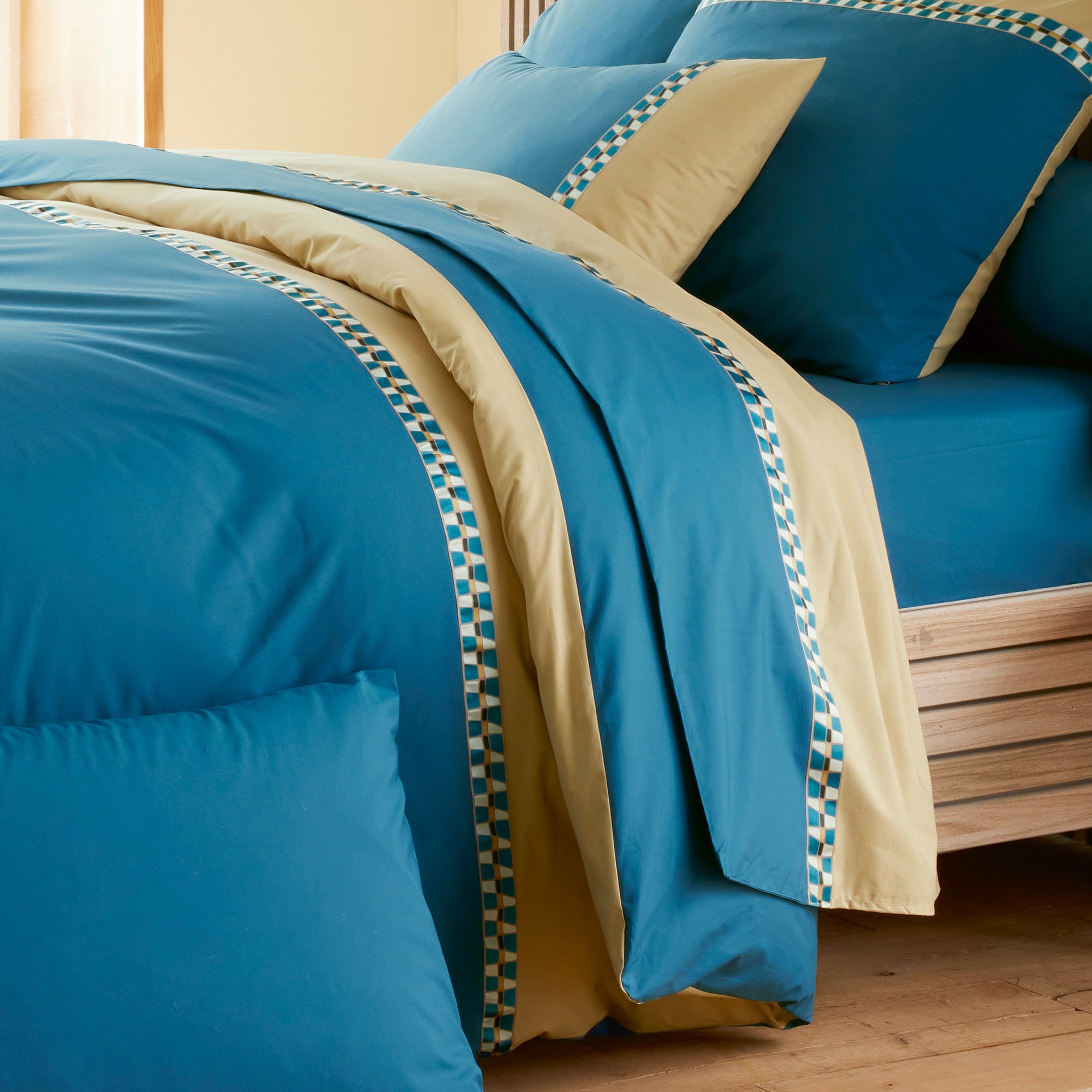 Drap plat 280x325 cm en percale de coton LINOA bleu cobalt | Leroy Merlin