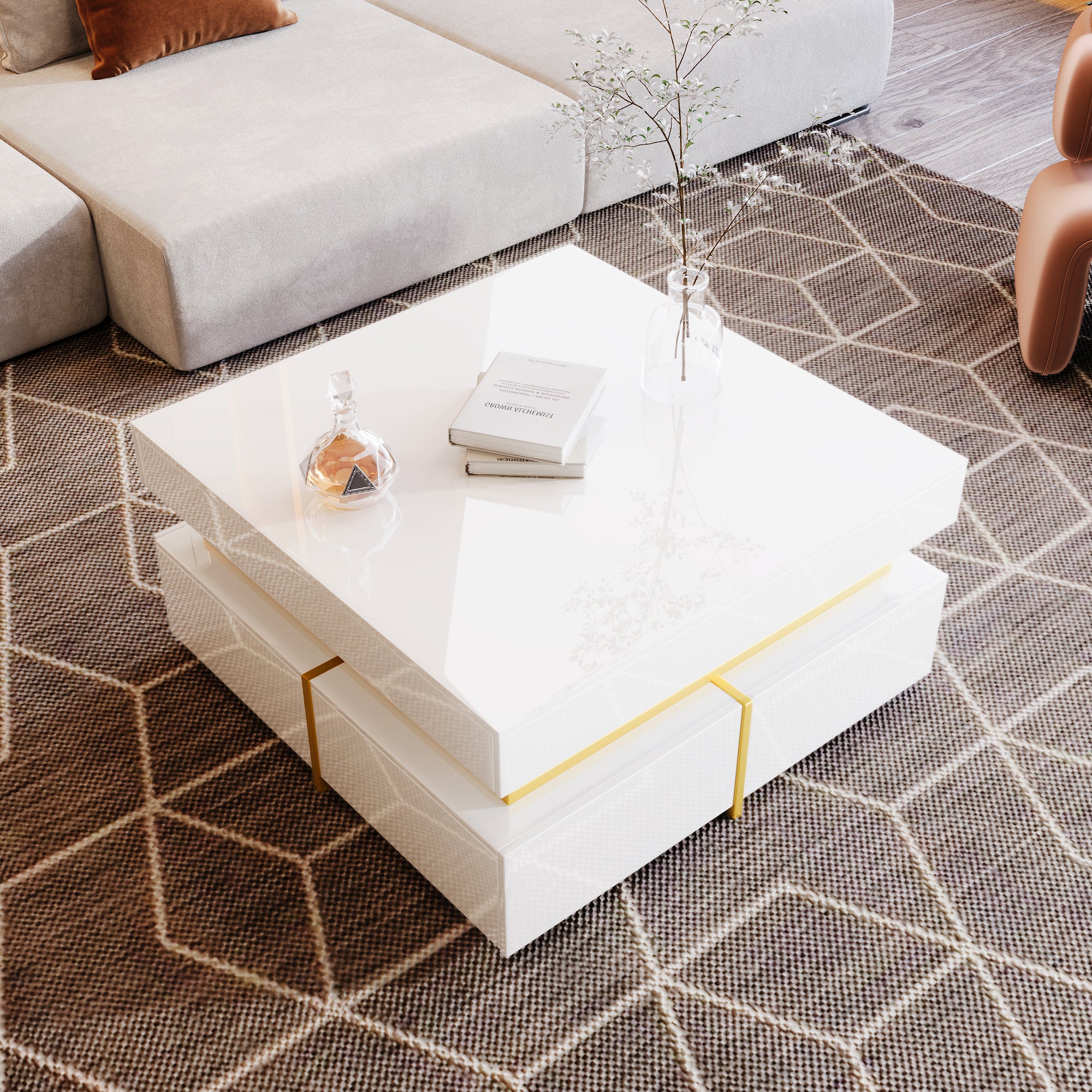 Table basse, 70x 35,5x 70 cm Table basse polie avec tiroirs et table d ...