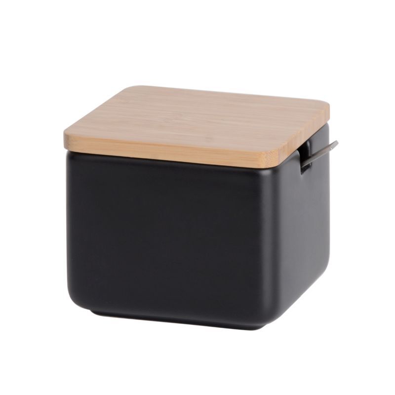Azucarero cuadrado de cerámica con tapa bambú - Negro mate | Leroy Merlin