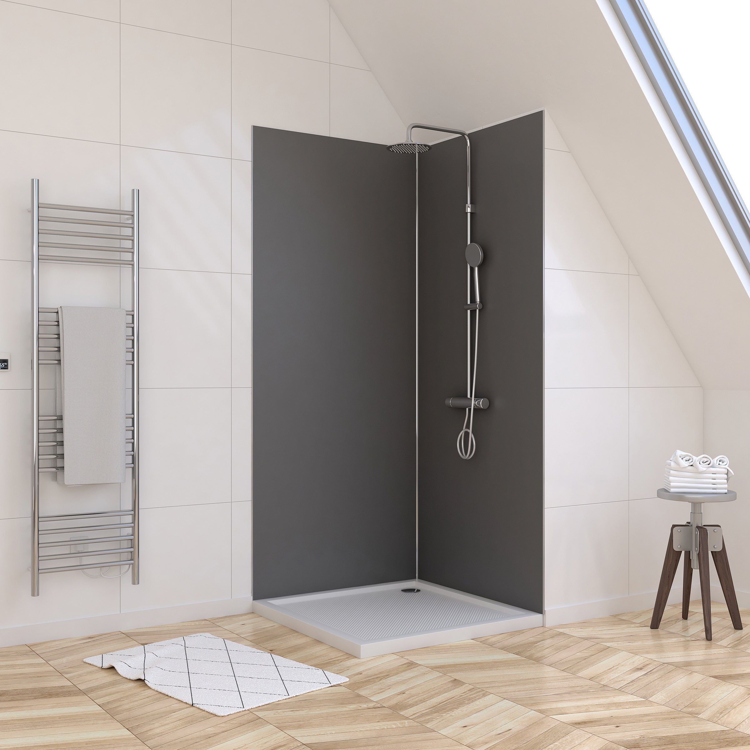 LOT de 2 Panneaux Muraux Aluminium GRIS 90+90x210 cm avec Profilés ...