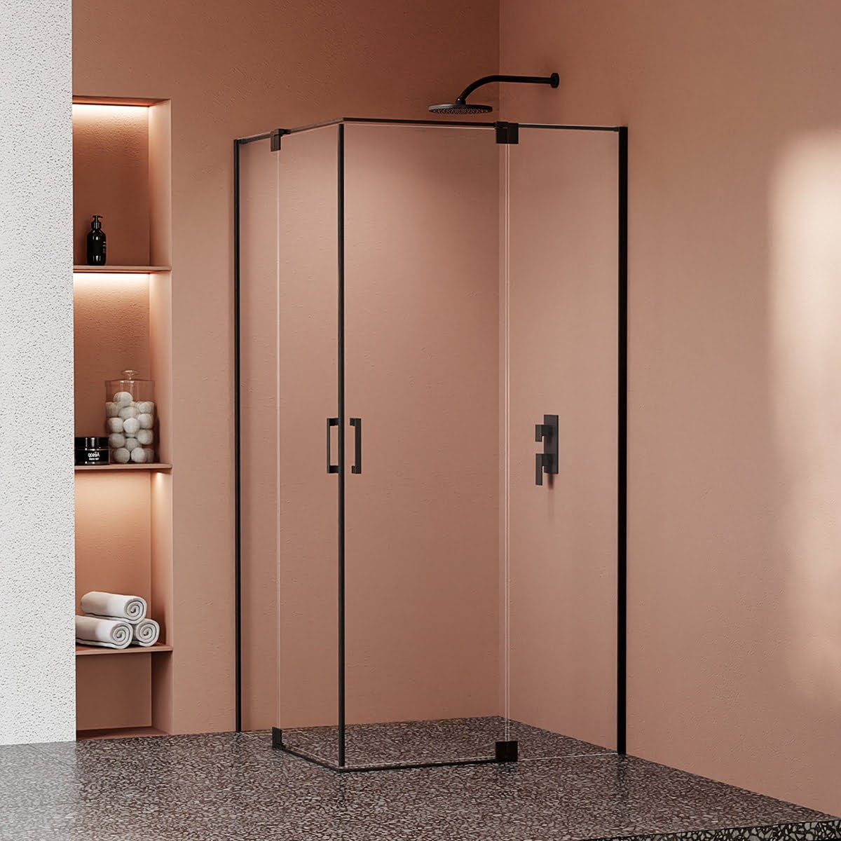 Cabine de douche noir 100x120cm, transparent , 2 portes pivotantes ...