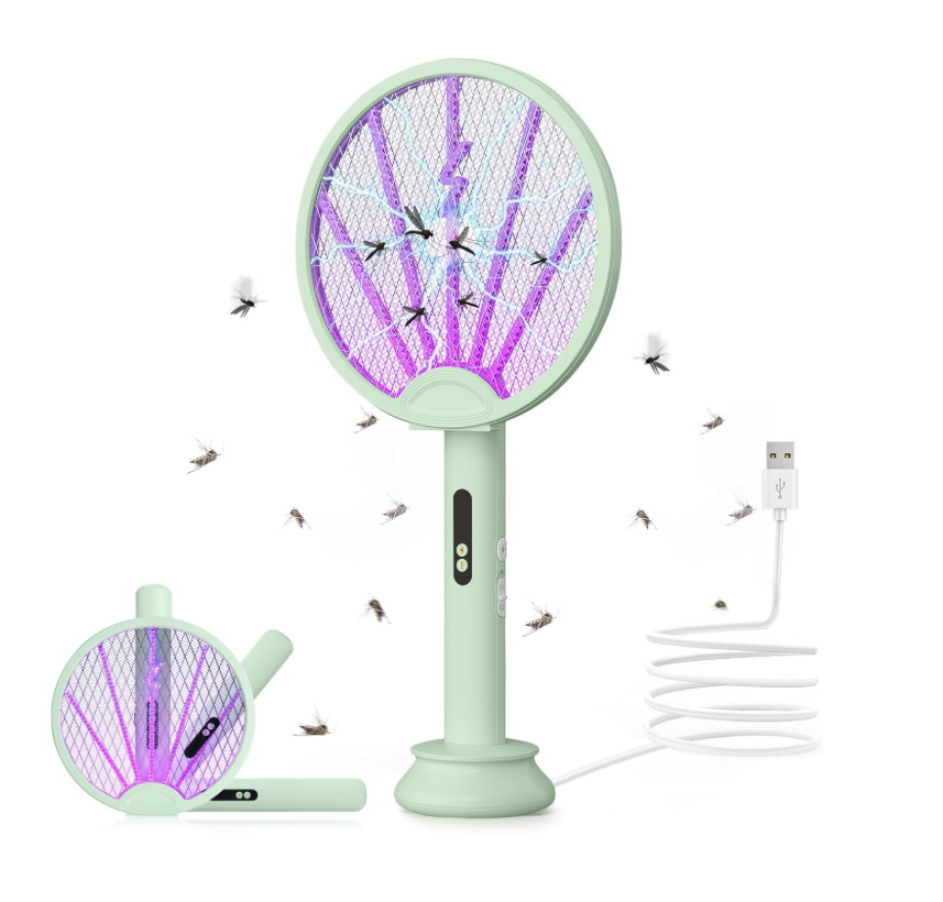 Matamoscas eléctrico plegable 3 en 1, 2700 V, ultrapotente, lámpara UV ...