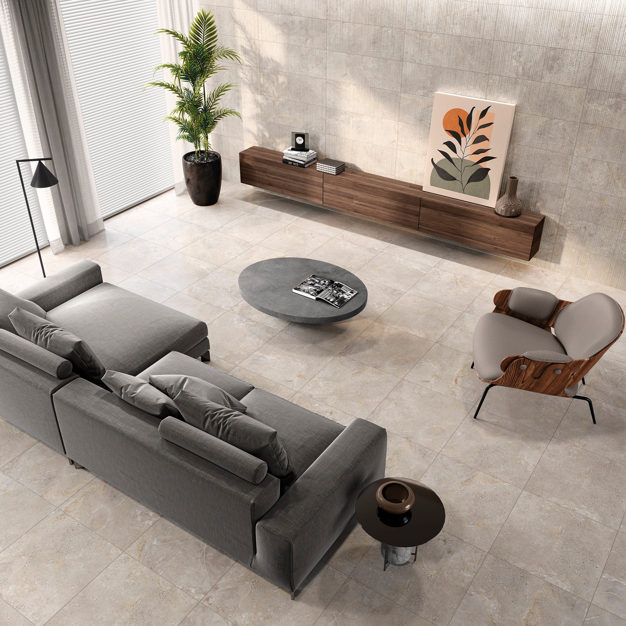Faïence - STONE AGE - Greige - Satin - 59,2x29,5x0,85cm | Leroy Merlin