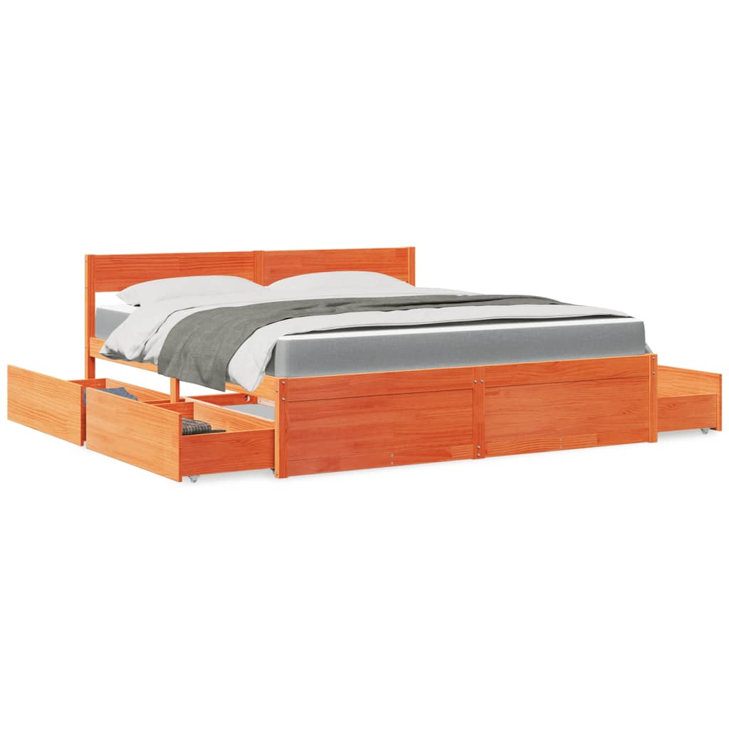 Lit double | Lit adulte | Lit avec tiroirs/matelas cire marron 180x200 ...