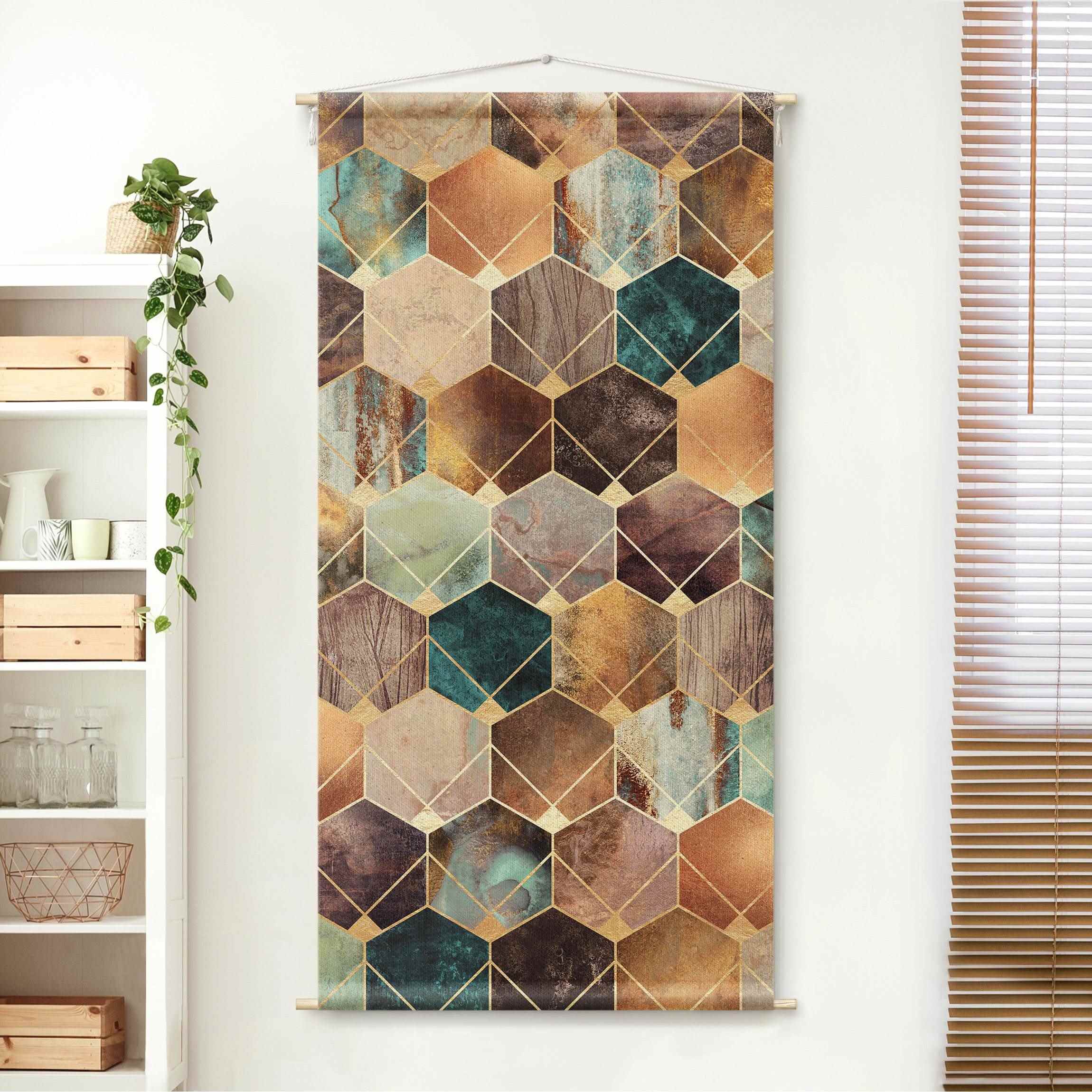 Tapiz - Turquoise Geometry Golden Art Deco 110 x 220 cm | Leroy Merlin