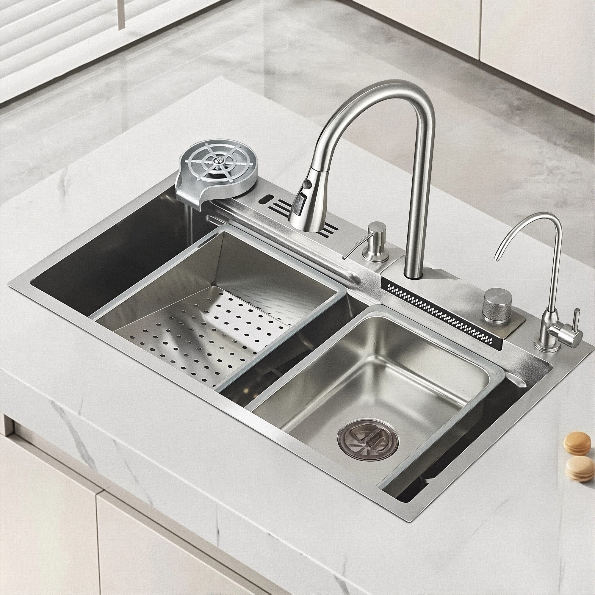 KAKET Évier simple grand format en acier inoxydable 304, style cascade ...