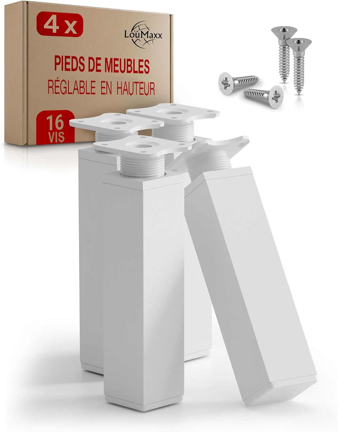 Pie de Mueble Ajustable – Lote de 4 Pies de Mueble 40x40x150mm Blancos ...
