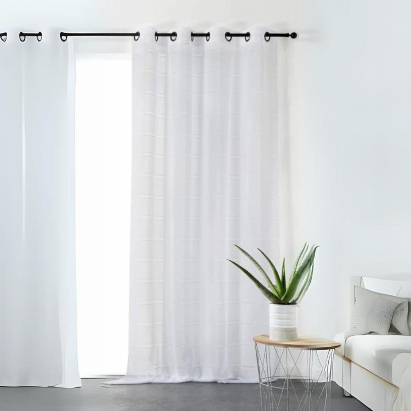 Voilage rayé et tamisant Cordelette - Blanc - 140x250 cm - Polyester ...