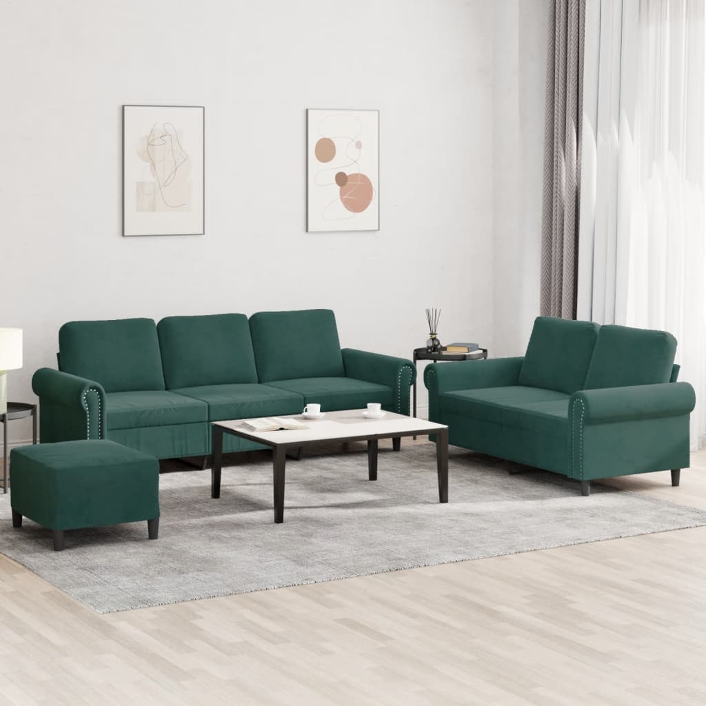 Ensemble de canapés 3 pcs avec coussins Vert foncé Velours | Leroy Merlin