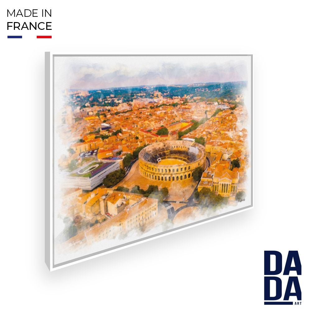 Tableau Vue aérienne de Nimes / 45x60cm / Cadre Blanc / Fabriqué en ...
