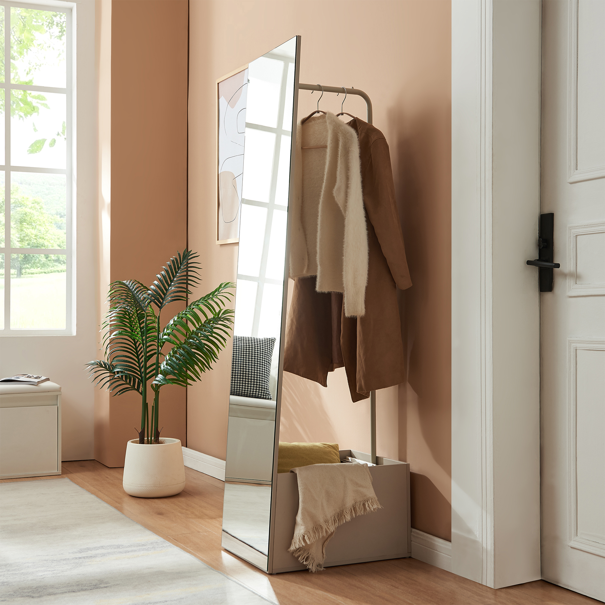Miroir porte-manteau Saden 165 x 40 x 51 cm sable [en.casa] | Leroy Merlin