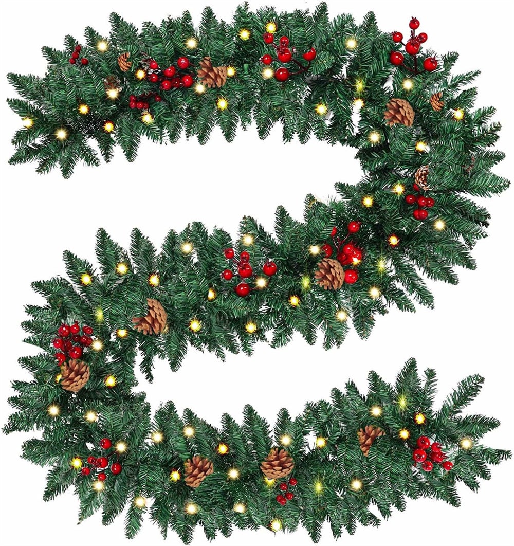 Corona navideña de 270 cm con piñas, frutos rojos y adornos navideños ...